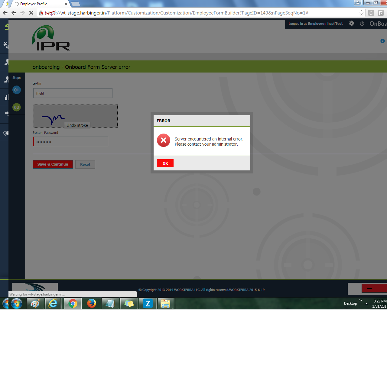 Wt 8015 Career Builder Demo Company Onboard Form Server Error Workterra Jira